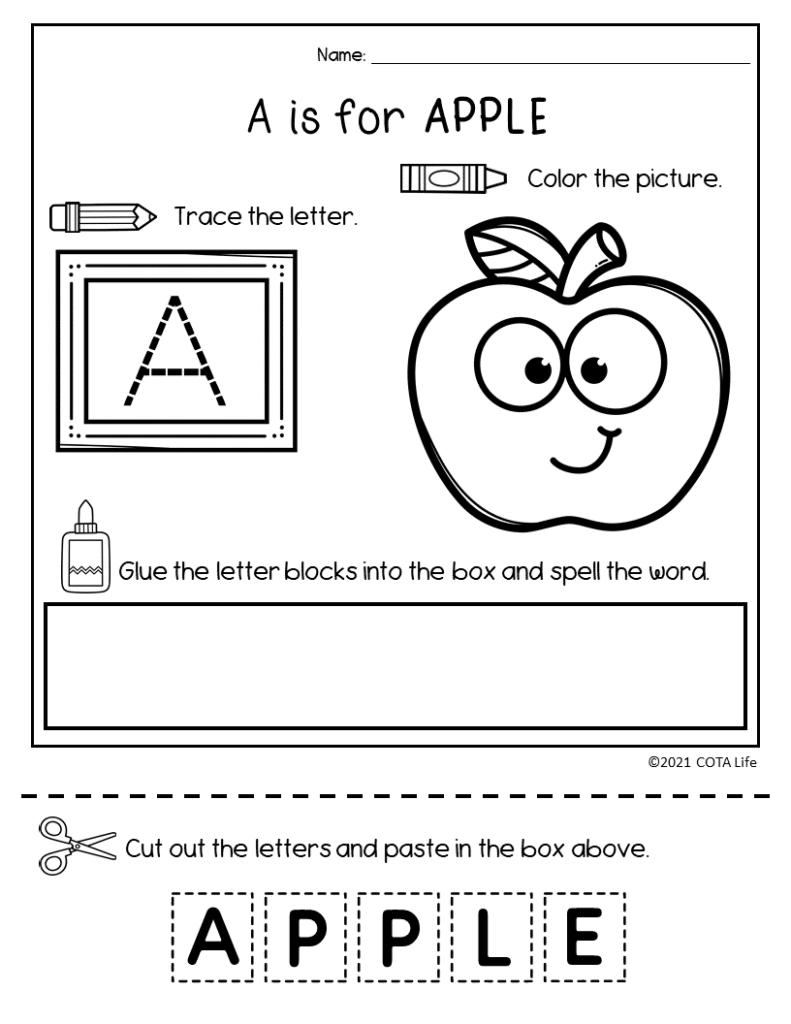 A-Z School Alphabet Activity Pages - Trace, Color, Cut and Paste - The ...