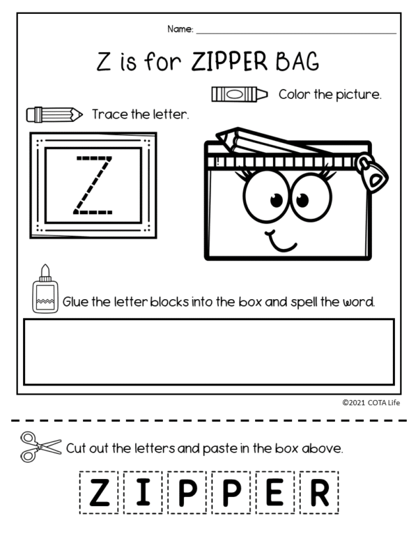 A-Z School Alphabet Activity Pages - Trace, Color, Cut and Paste - The ...