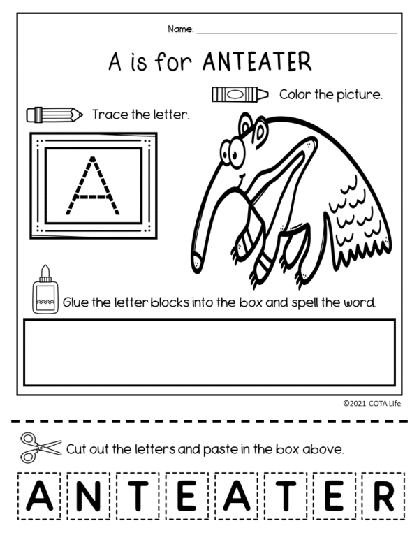 A-Z Animal Alphabet Activity Workbook - Trace, Color, Cut and Paste ...