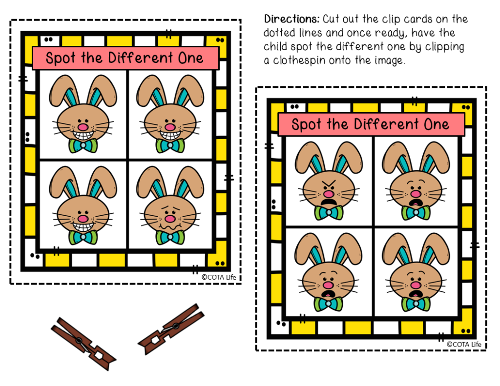 Spot the Different Emotion Clip Cards - Easter - The OT Toolbox
