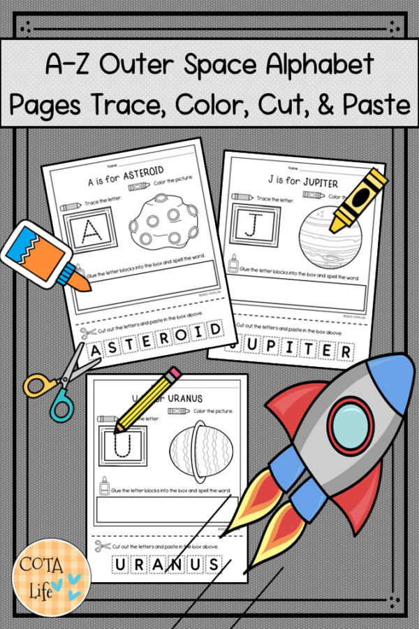 A-Z Outer Space Alphabet Activity Workbook - Trace, Color, Cut and ...